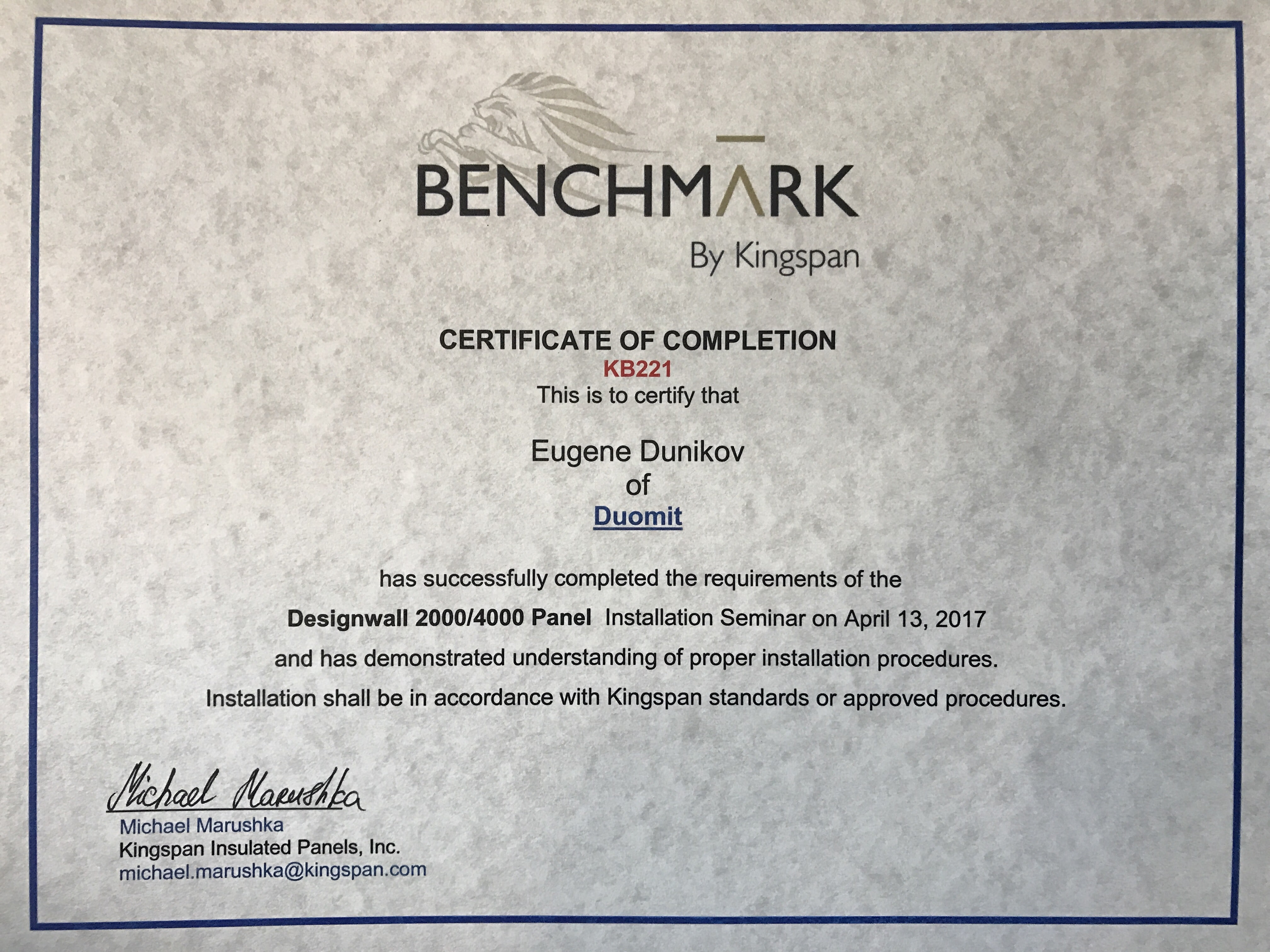 Kingspan Benchmark Certified Installer | DUOMIT